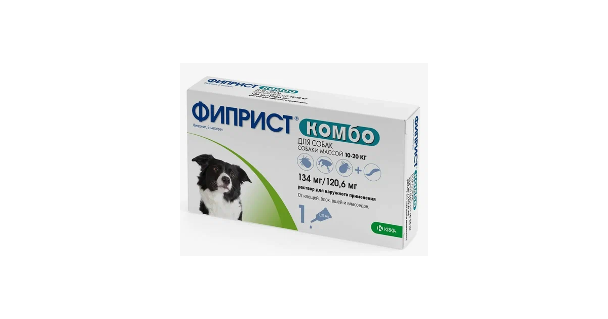 Фиприст КОМБО капли для собак 10-20 кг, 1 пипетка 1,34 мл, 281171 ...