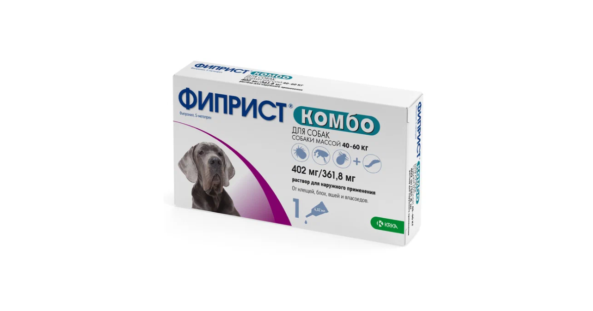 Фиприст КОМБО капли для собак 40-60 кг, 1 пипетка 4,02 мл , 281172 ...